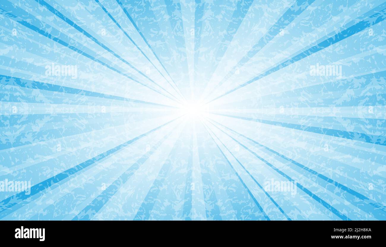 Abstract blue background with sun ray. Summer retro vector illustration ...
