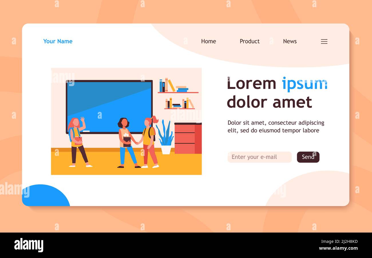 Schoolgirls meeting in classroom. Group of friends, classmates holding ...