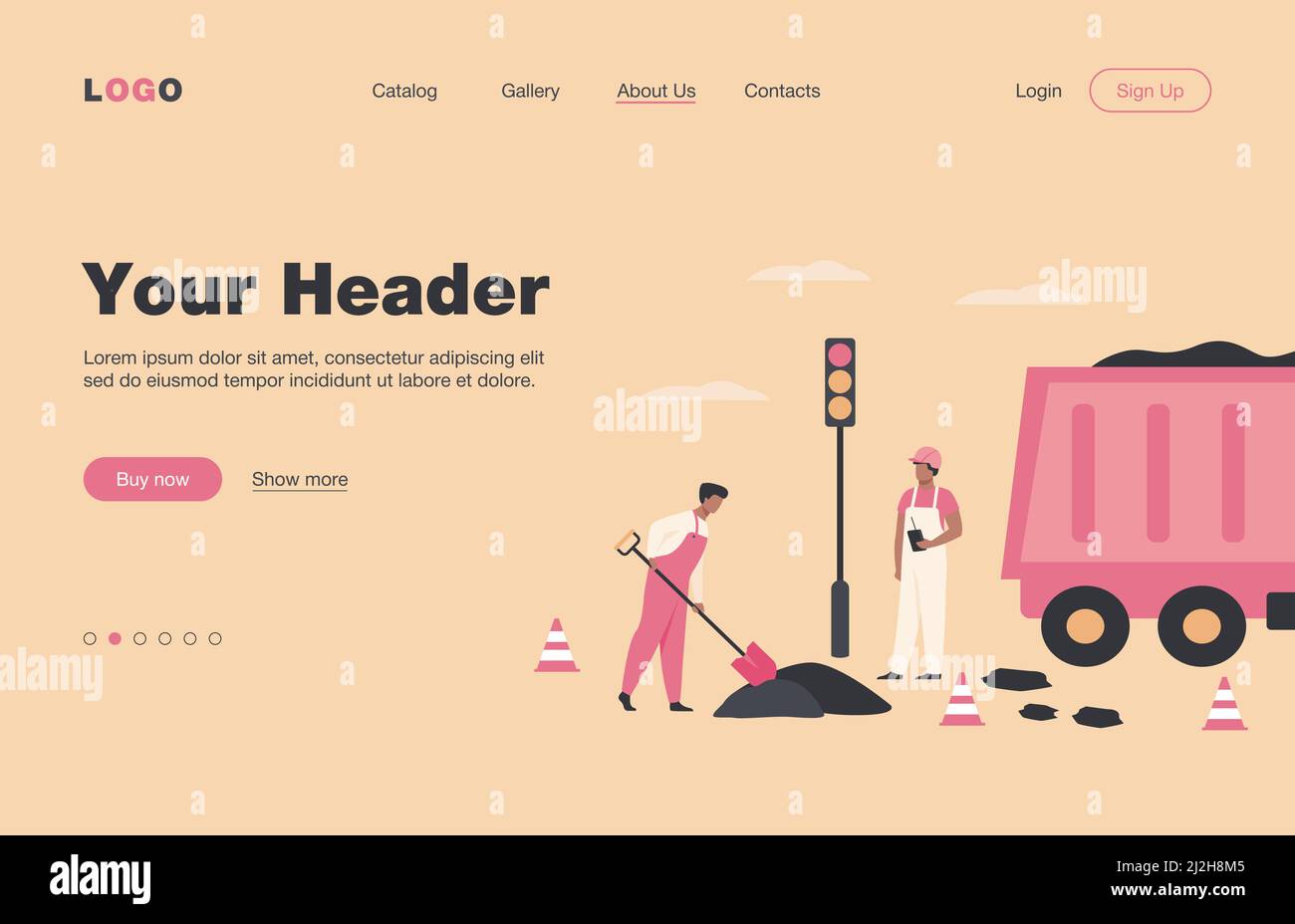 Road workers spreading asphalt on street, repairing highway, working ...