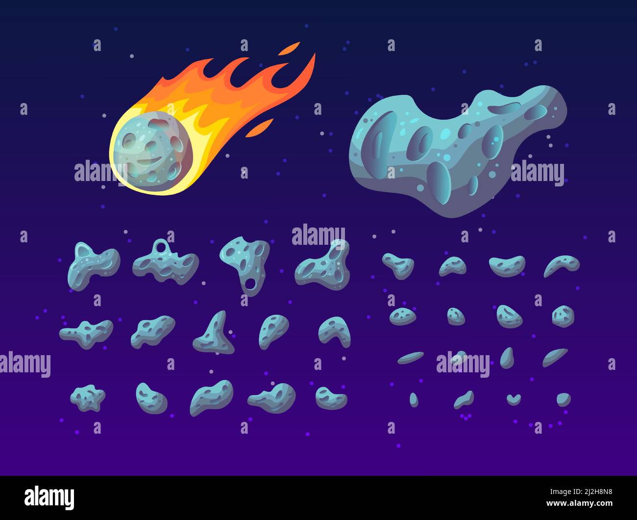 Set of colorful asteroids of different shapes, textures and size ...