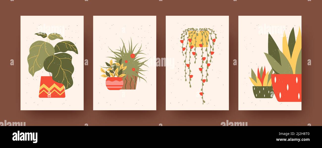 Set of contemporary art posters with floral theme. Vector illustration ...