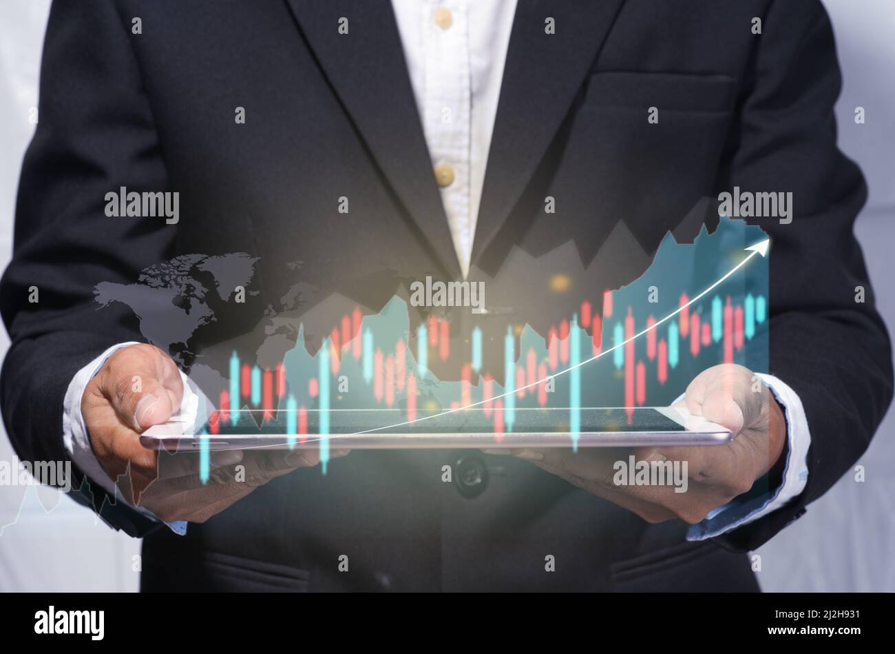 world market trading concept with digital tablet in the human hand and ...