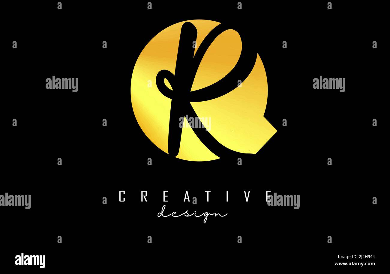 Golden Letters QR logo with a minimalist design. Letters Q and R with ...