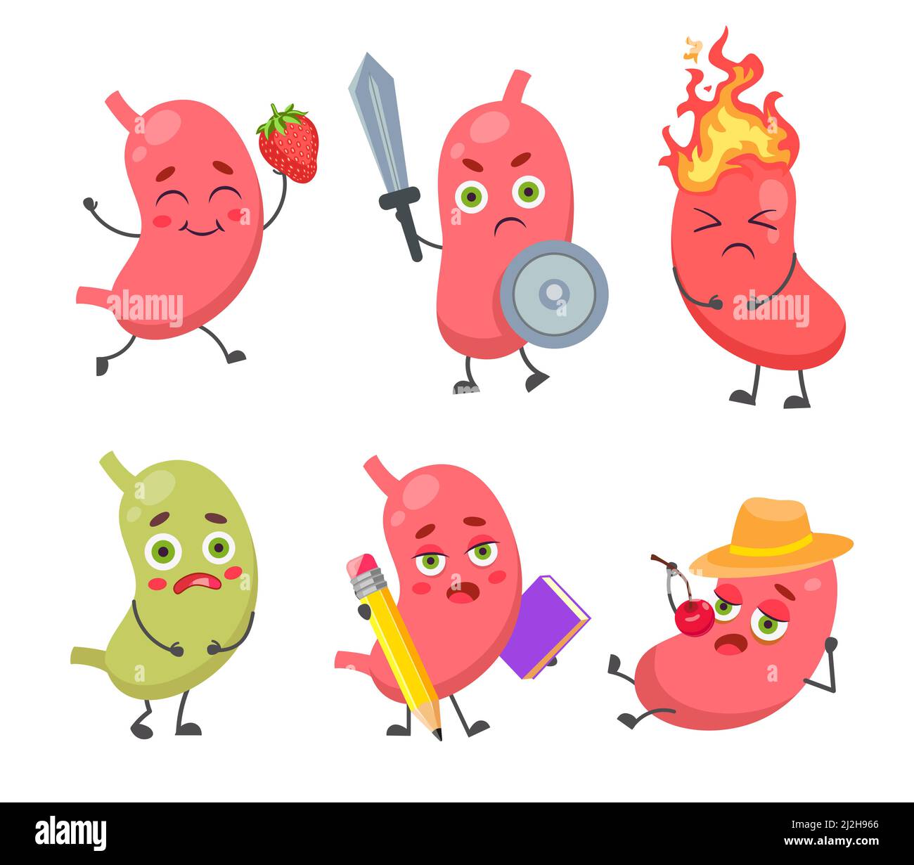 Set of cute, funny stomach character. Cartoon vector illustration ...
