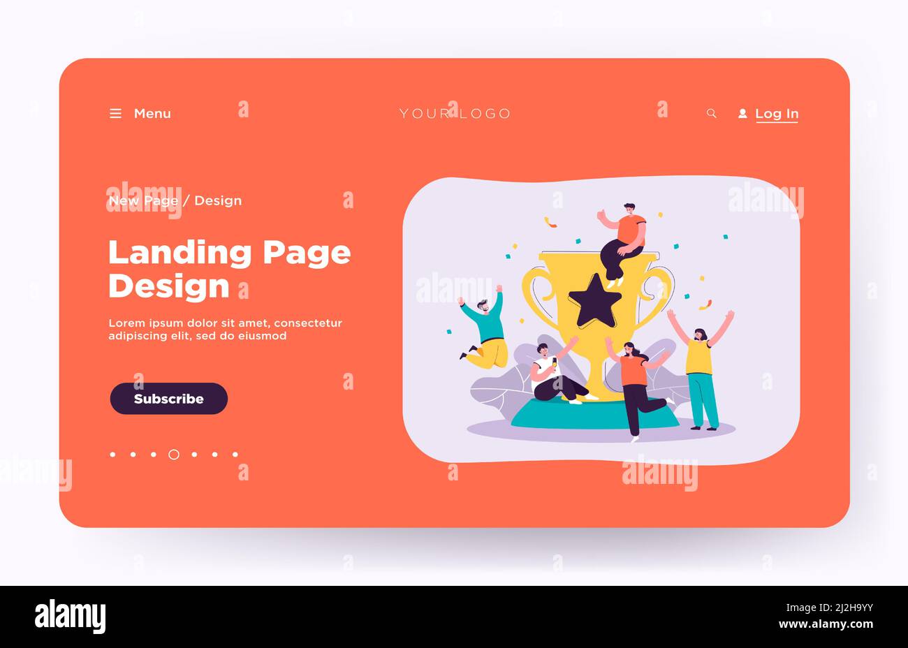 Tiny happy winners near big golden cup flat vector illustration ...