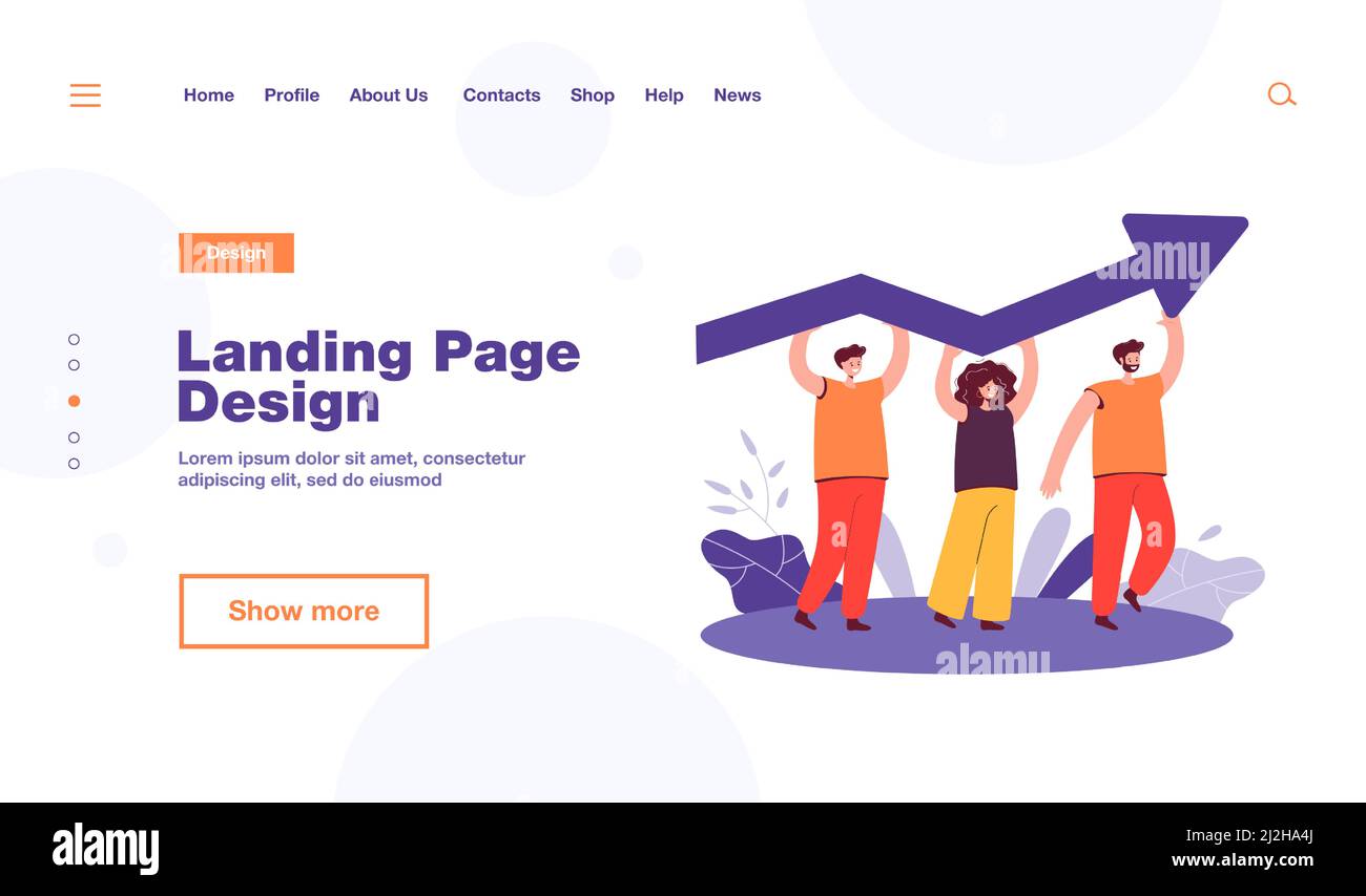 Tiny people holding growing arrow flat vector illustration. Cartoon professional characters ...