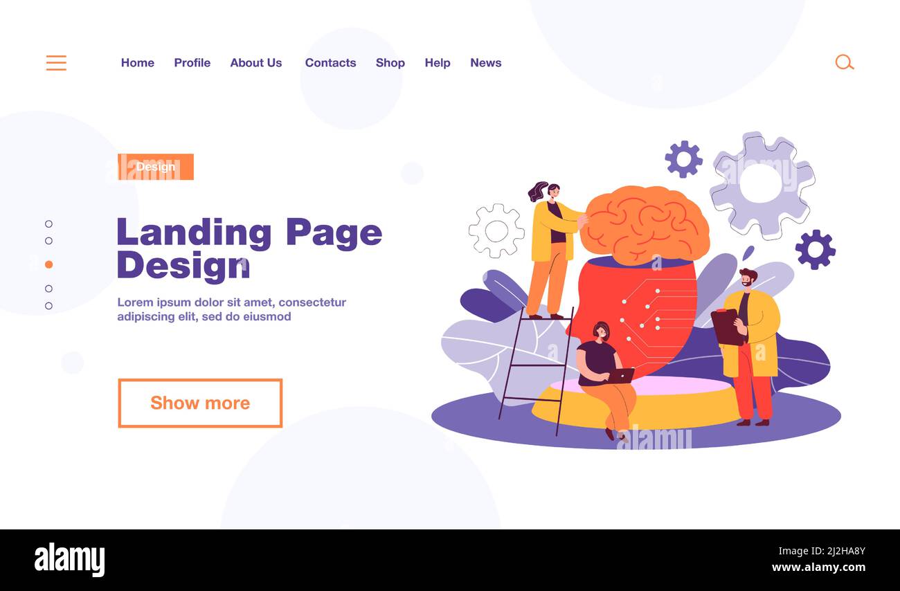 Tiny people learning artificial intelligence flat vector illustration ...