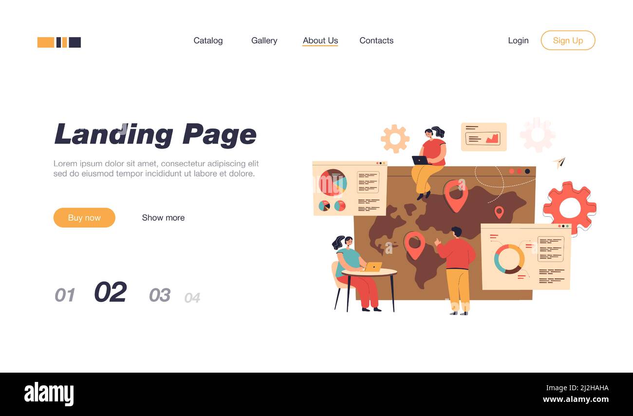 Tiny people with laptops doing global business research flat vector ...