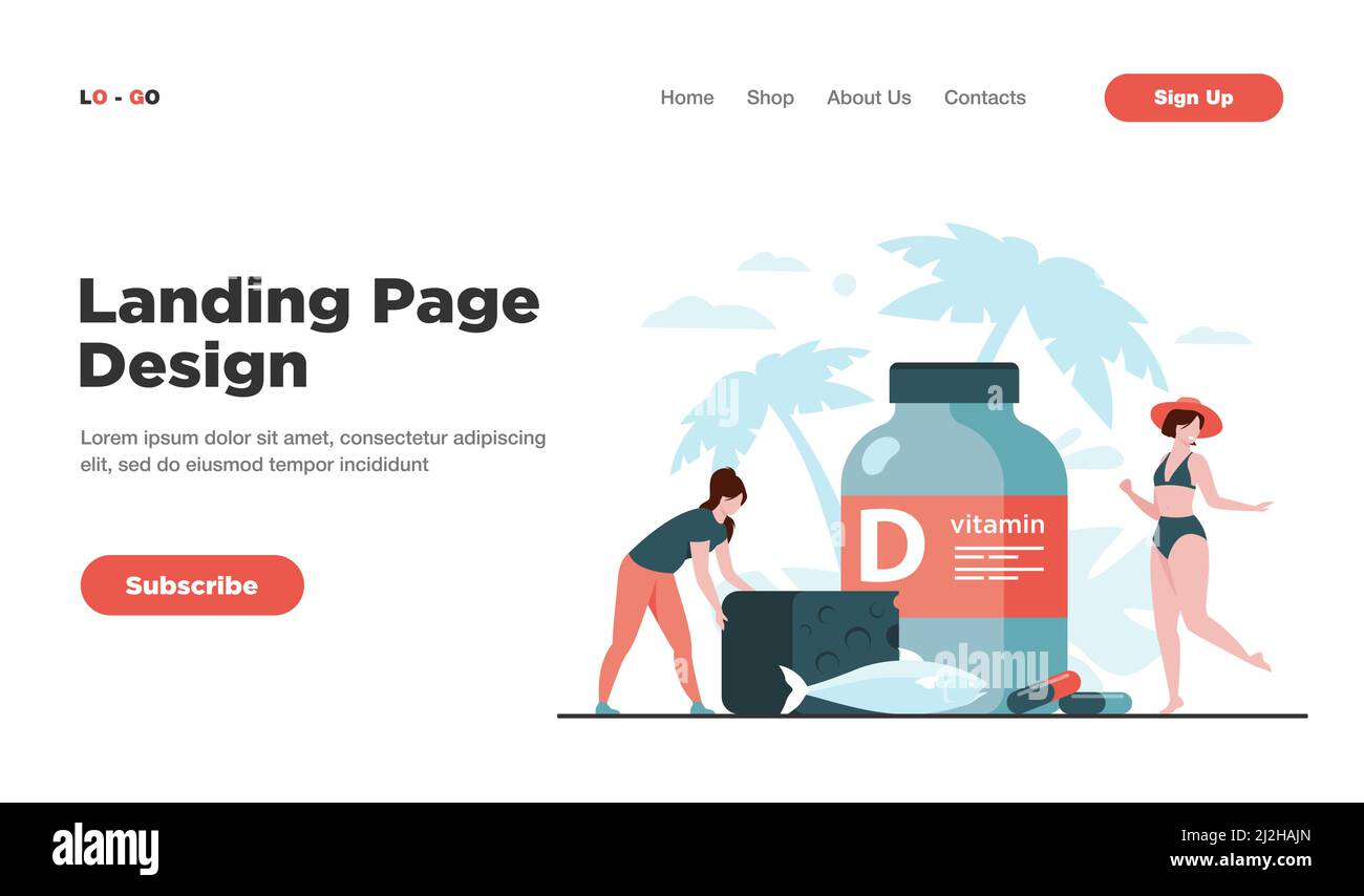 Tiny women eating fatty fish, vitamin D, cheese and sunbathing flat ...