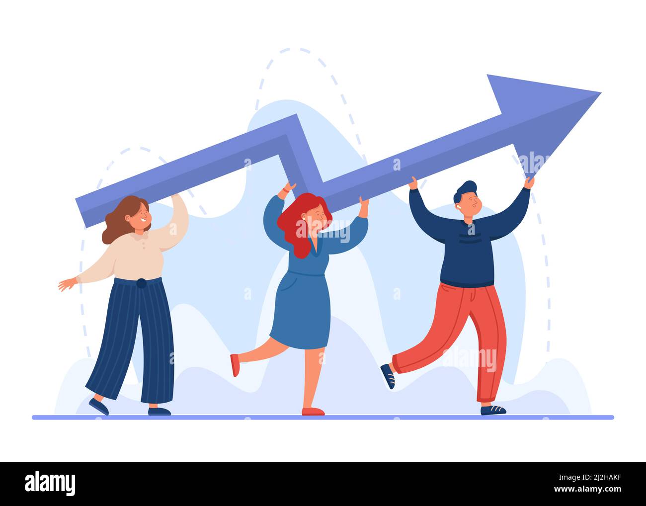 Tiny professional business people carrying upward arrow. Office persons ...