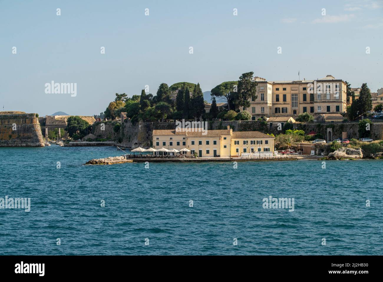 Greece, Corfu island, Old buildings seen from sea Stock Photo - Alamy