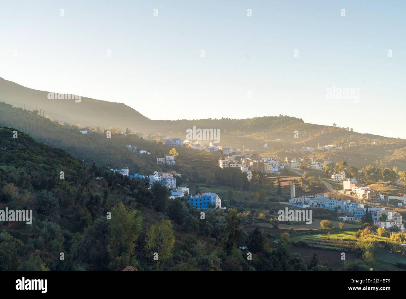 Morocco, Chefchaouen, Aerial view of town on hillside Stock Photo - Alamy