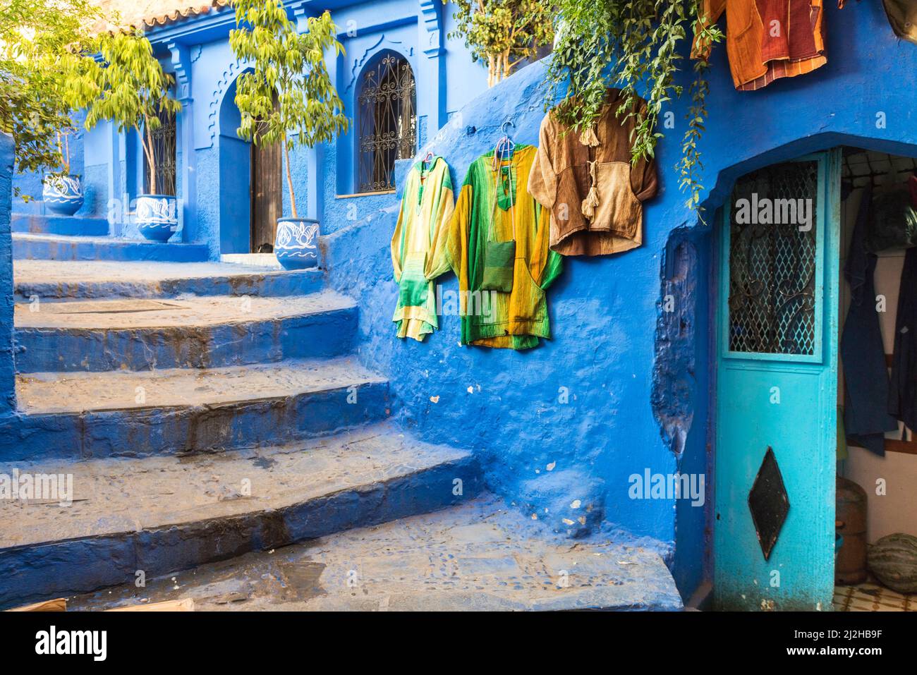 Morocco, Chefchaouen, Traditional blue house and steps Stock Photo - Alamy