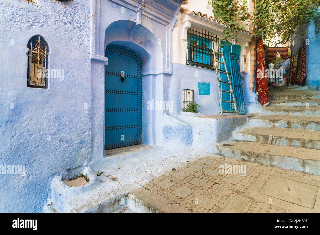 Morocco, Chefchaouen, Traditional blue house and steps Stock Photo - Alamy