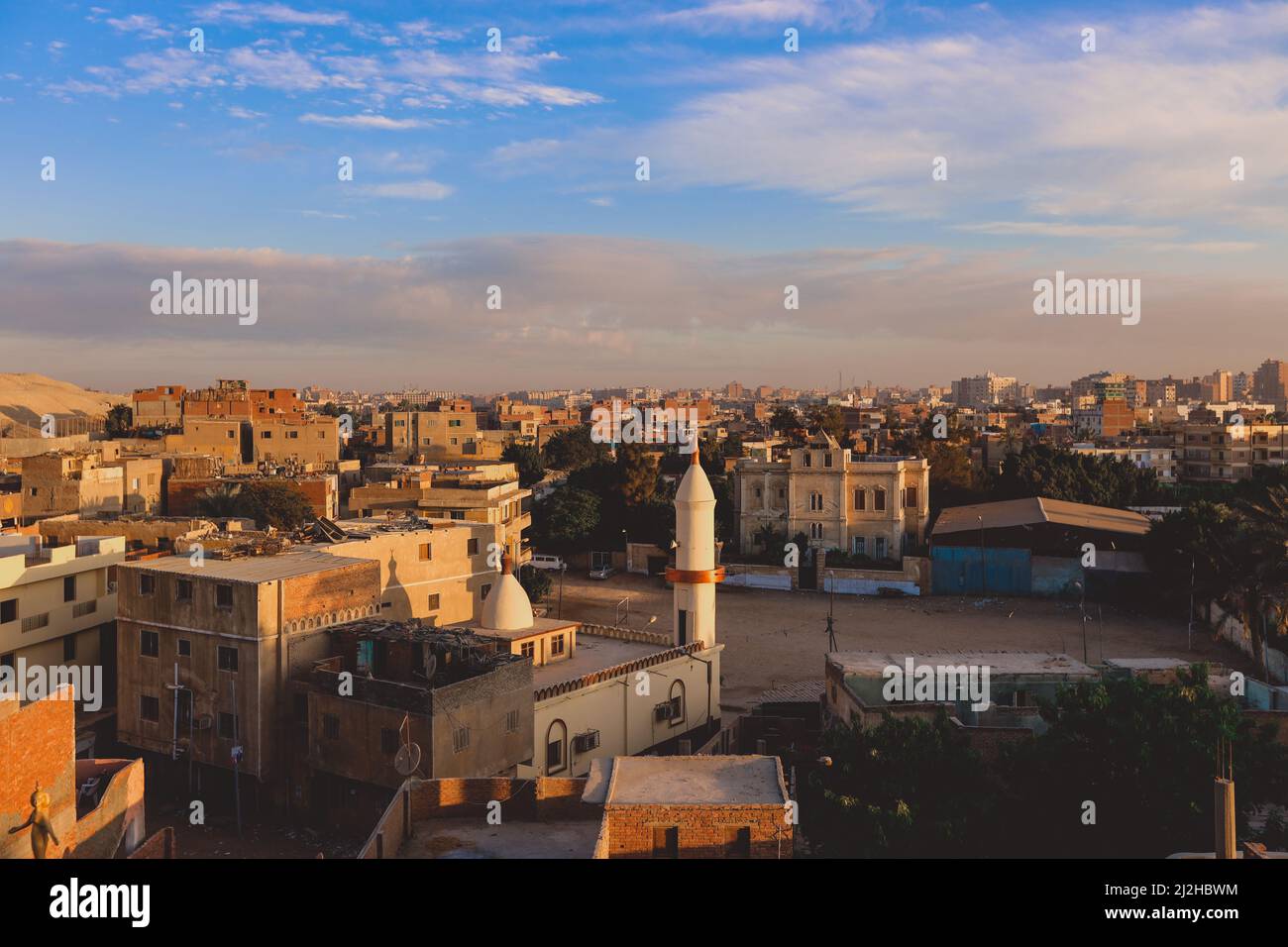 View of the Pyramids of Giza from the city Stock Photo - Alamy