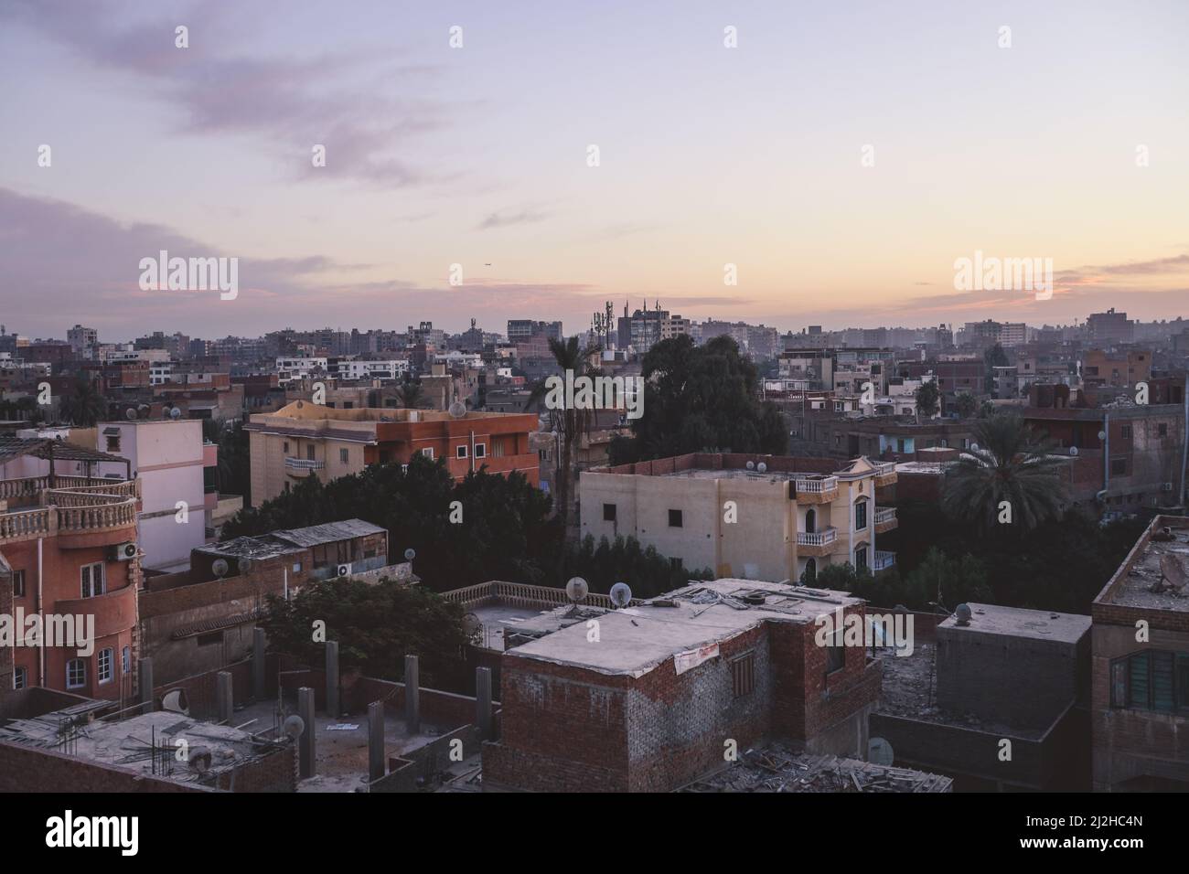 Sunset Cityscape View to the Giza City with the Colorful Sky and Local ...