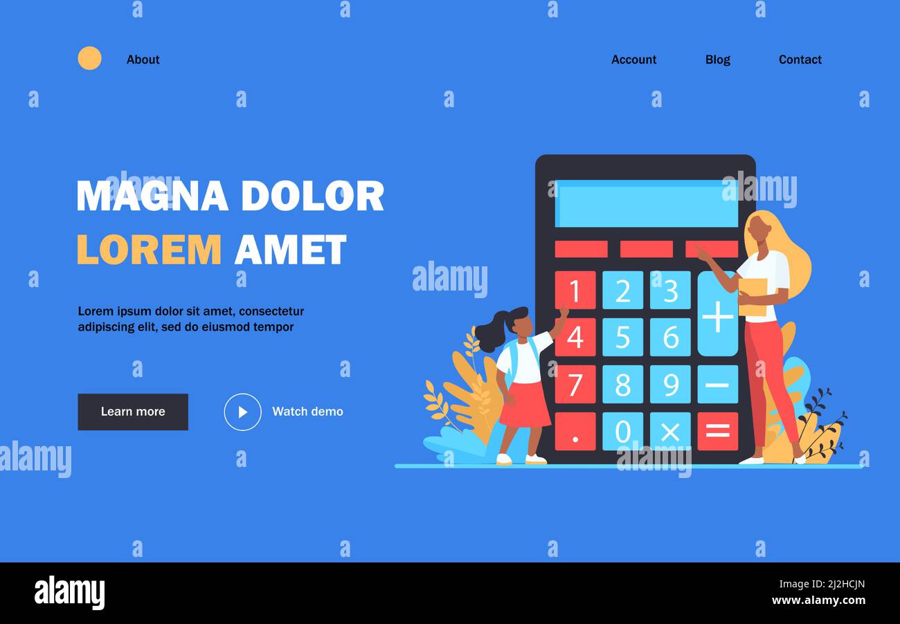 Woman explaining girl how to use calculator. Digit, teacher, child flat ...