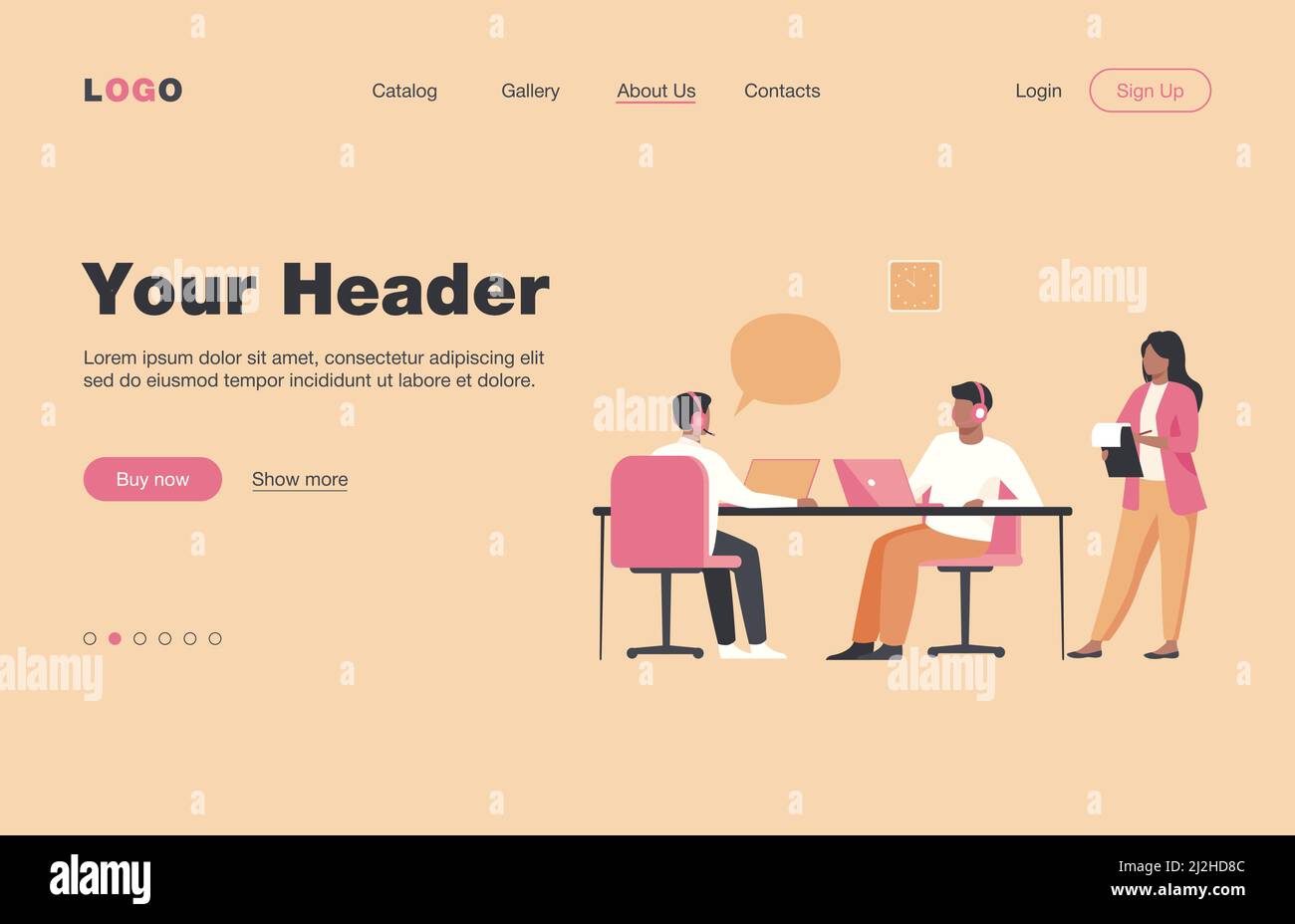 Young operators working in call center isolated flat vector ...