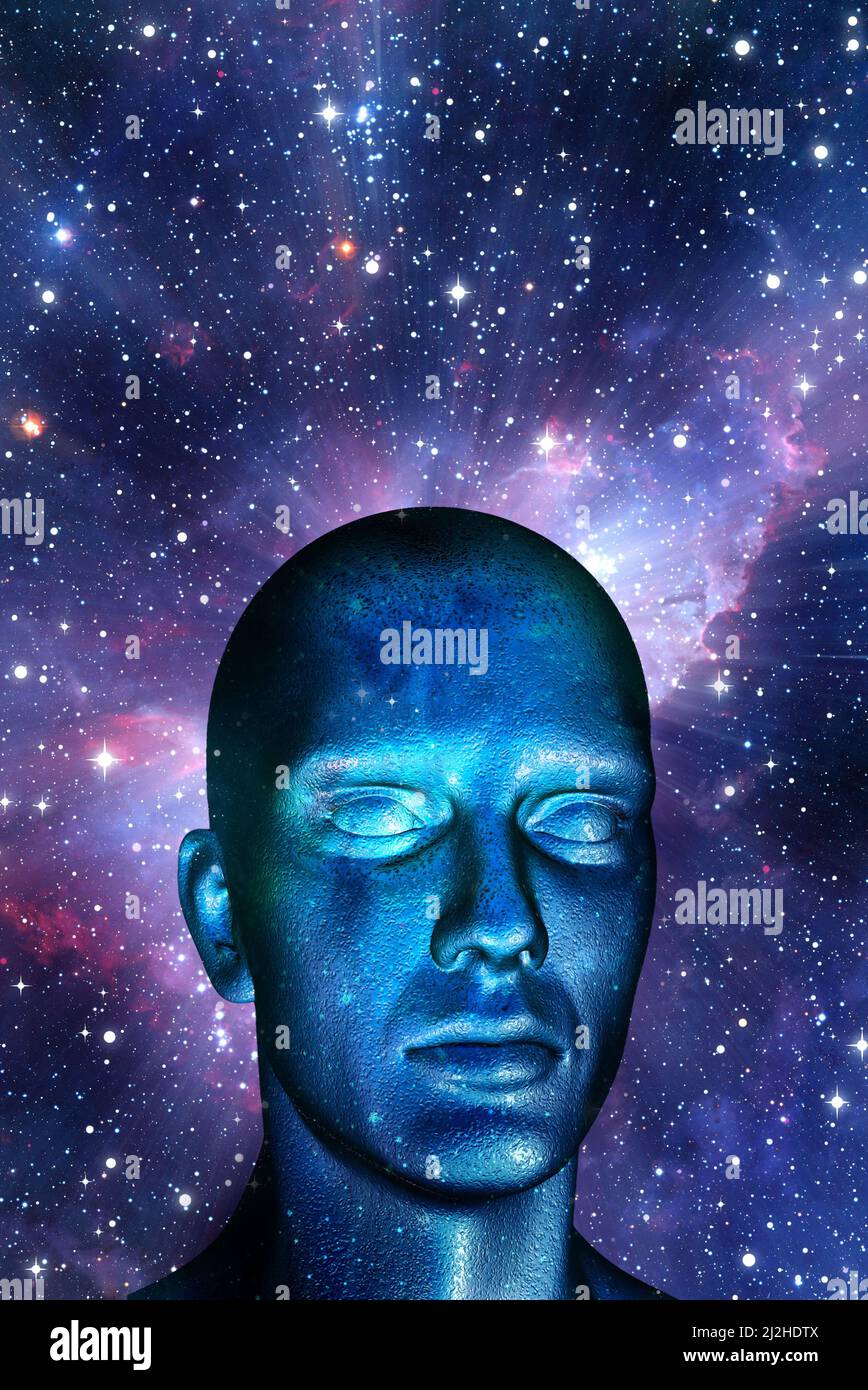 alien humanoid head and space background Stock Photo - Alamy
