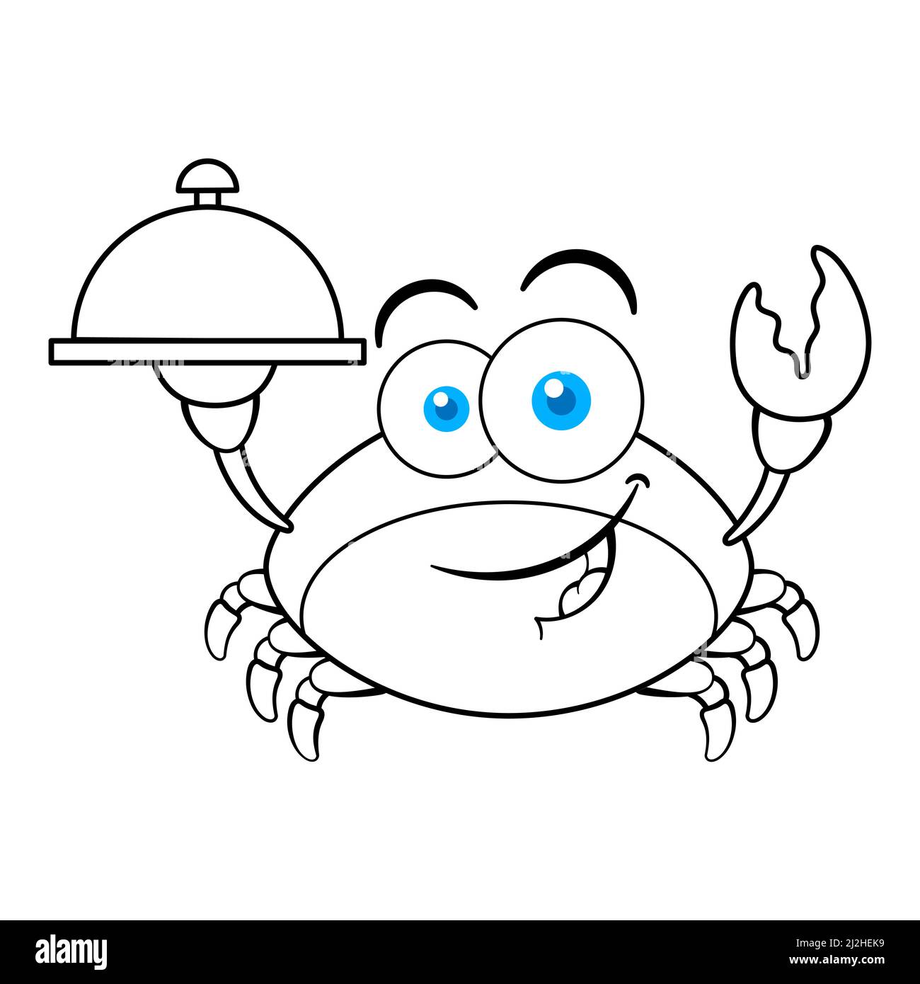 Funny Red Crab Cartoon Character Holding Plate Outline Stock Vector ...