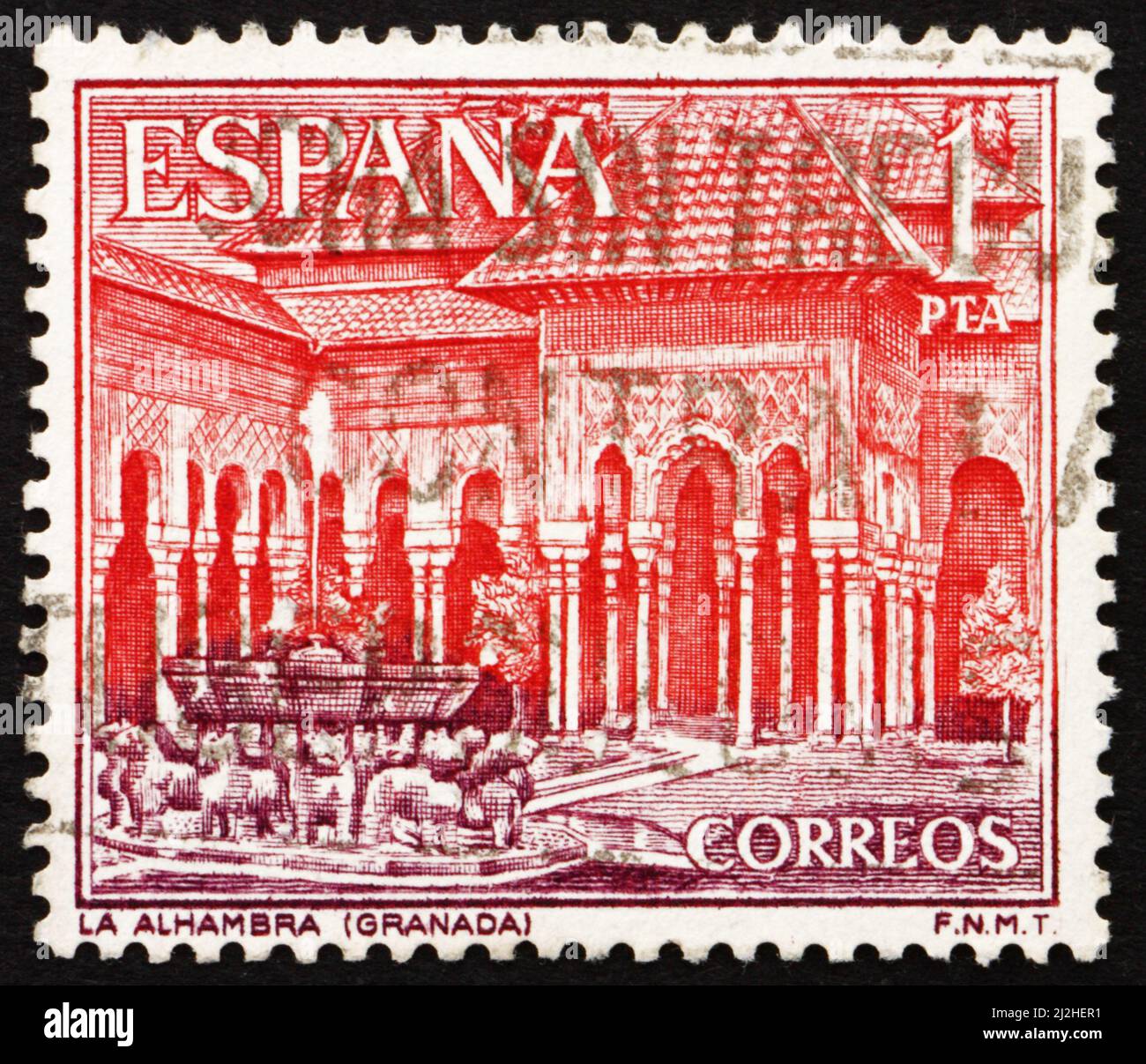 SPAIN - CIRCA 1964: a stamp printed in the Spain shows Court of Lions ...