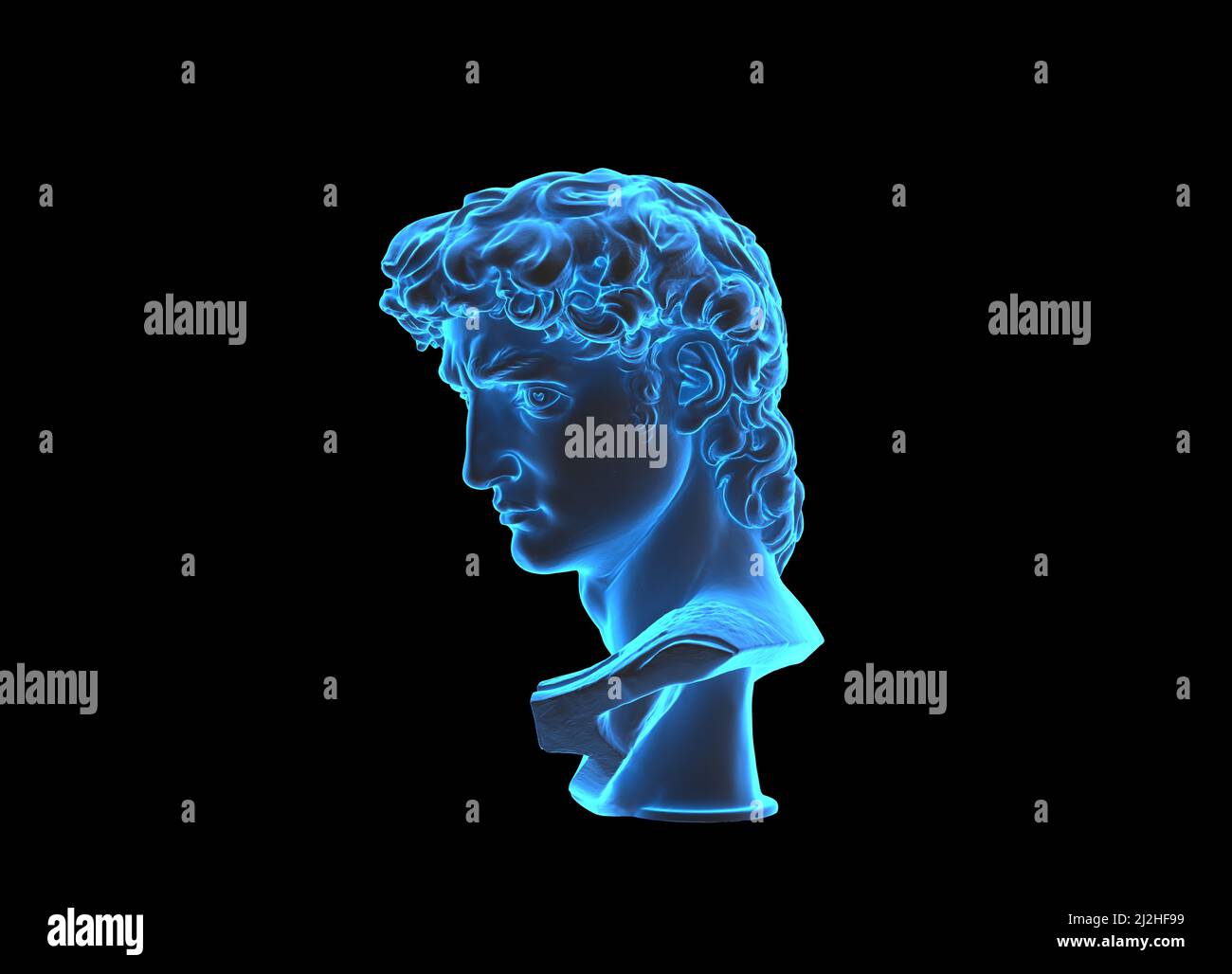 Transparent Hologram of Michelangelo head old classic historian statue ...