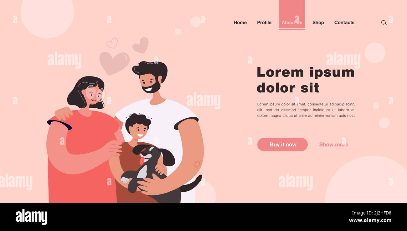 Happy young parents with child and dog isolated flat vector ...