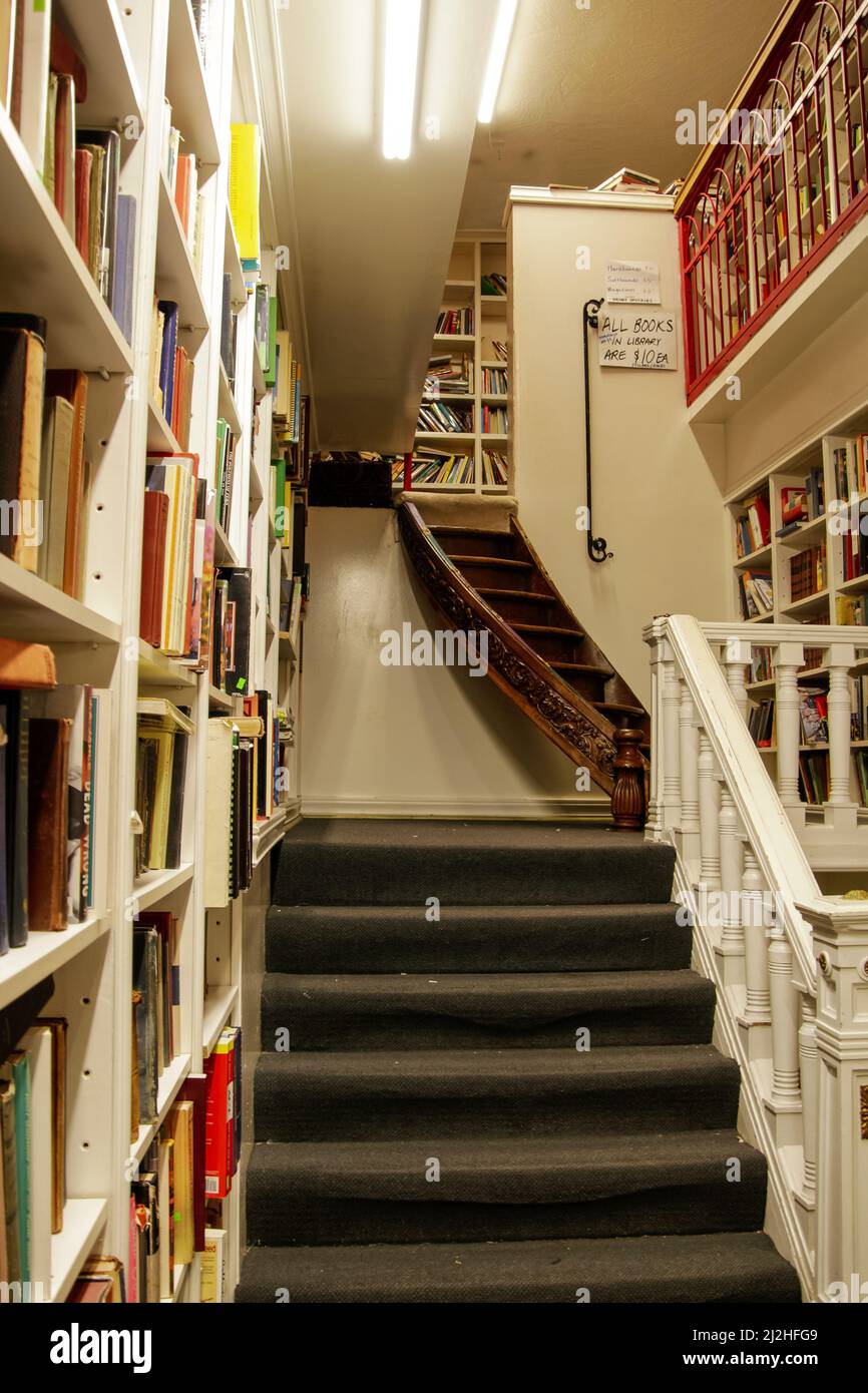 A view of vintage style spiral stairs with victorian style features in ...