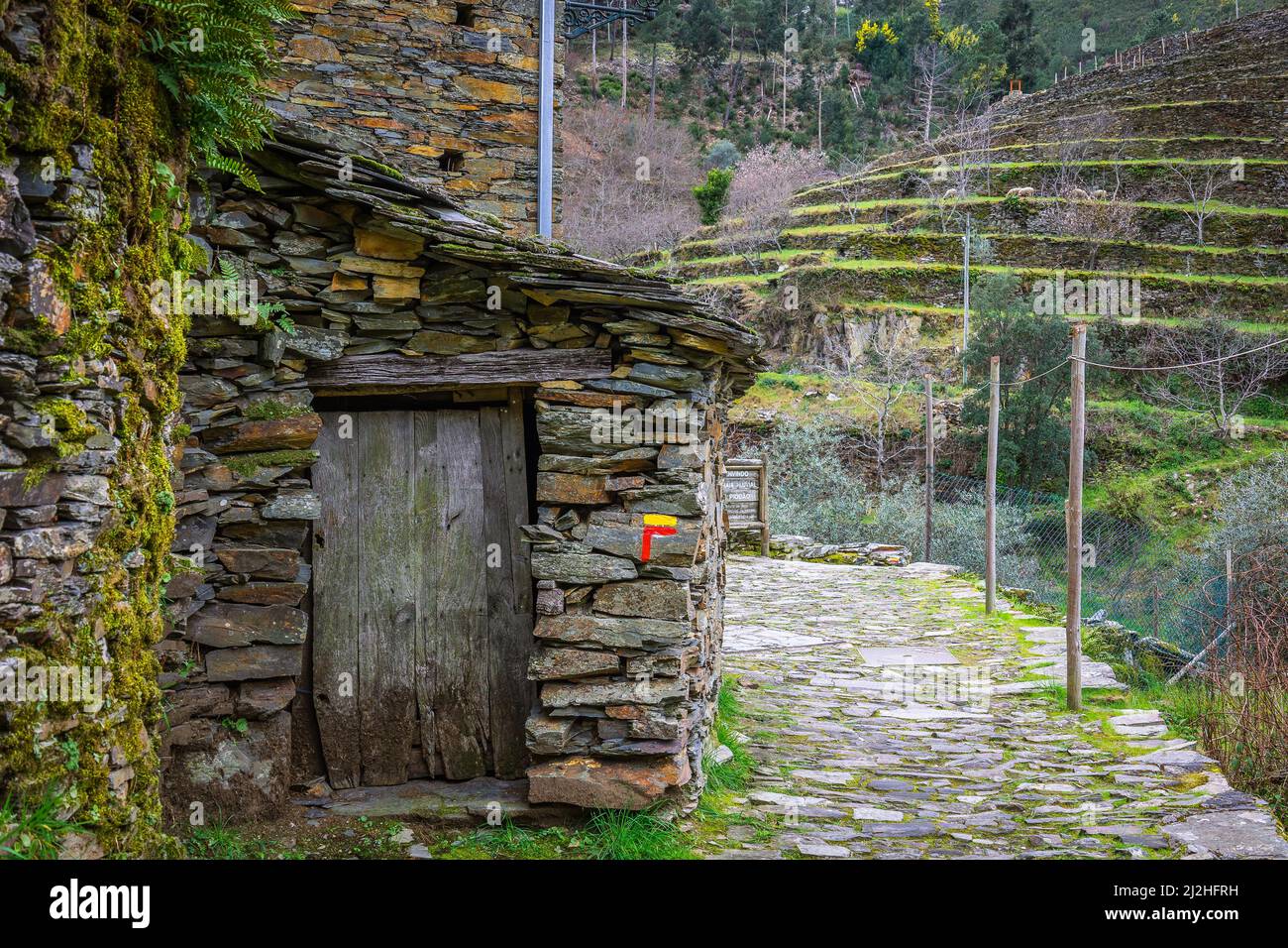 An old stone house in Piodao, Aldeias de Xisto, Portugal. Schist ...