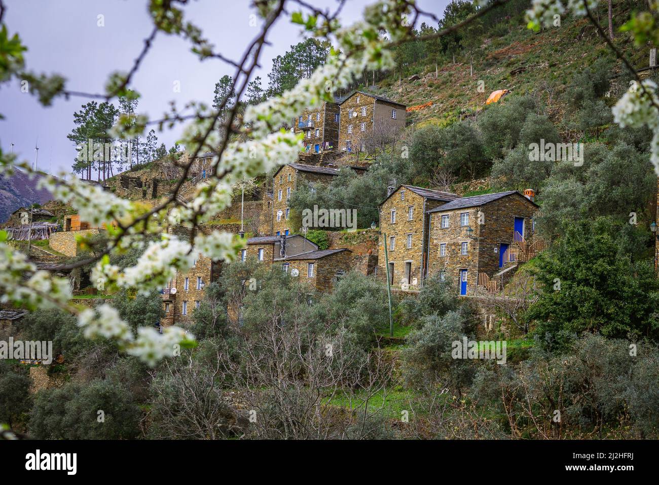 An old stone house in Piodao, Aldeias de Xisto, Portugal. Schist ...