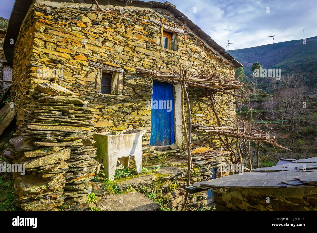 An old stone house in Piodao, Aldeias de Xisto, Portugal. Schist ...
