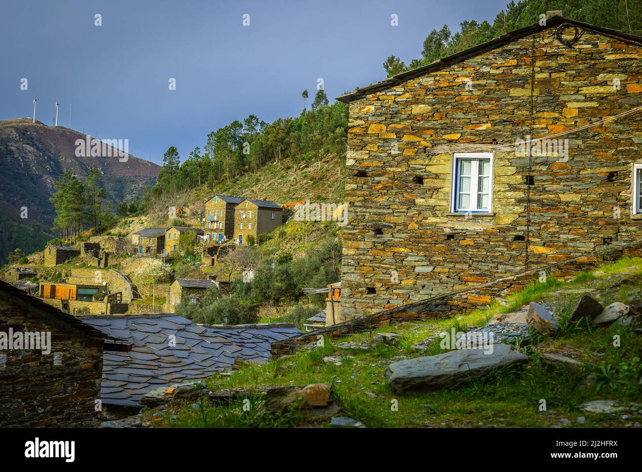 An old stone house in Piodao, Aldeias de Xisto, Portugal. Schist ...