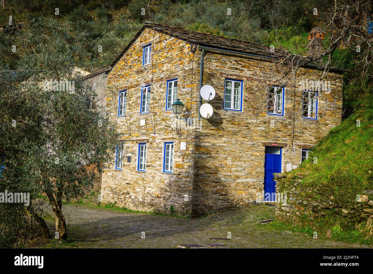 An old stone house in Piodao, Aldeias de Xisto, Portugal. Schist ...