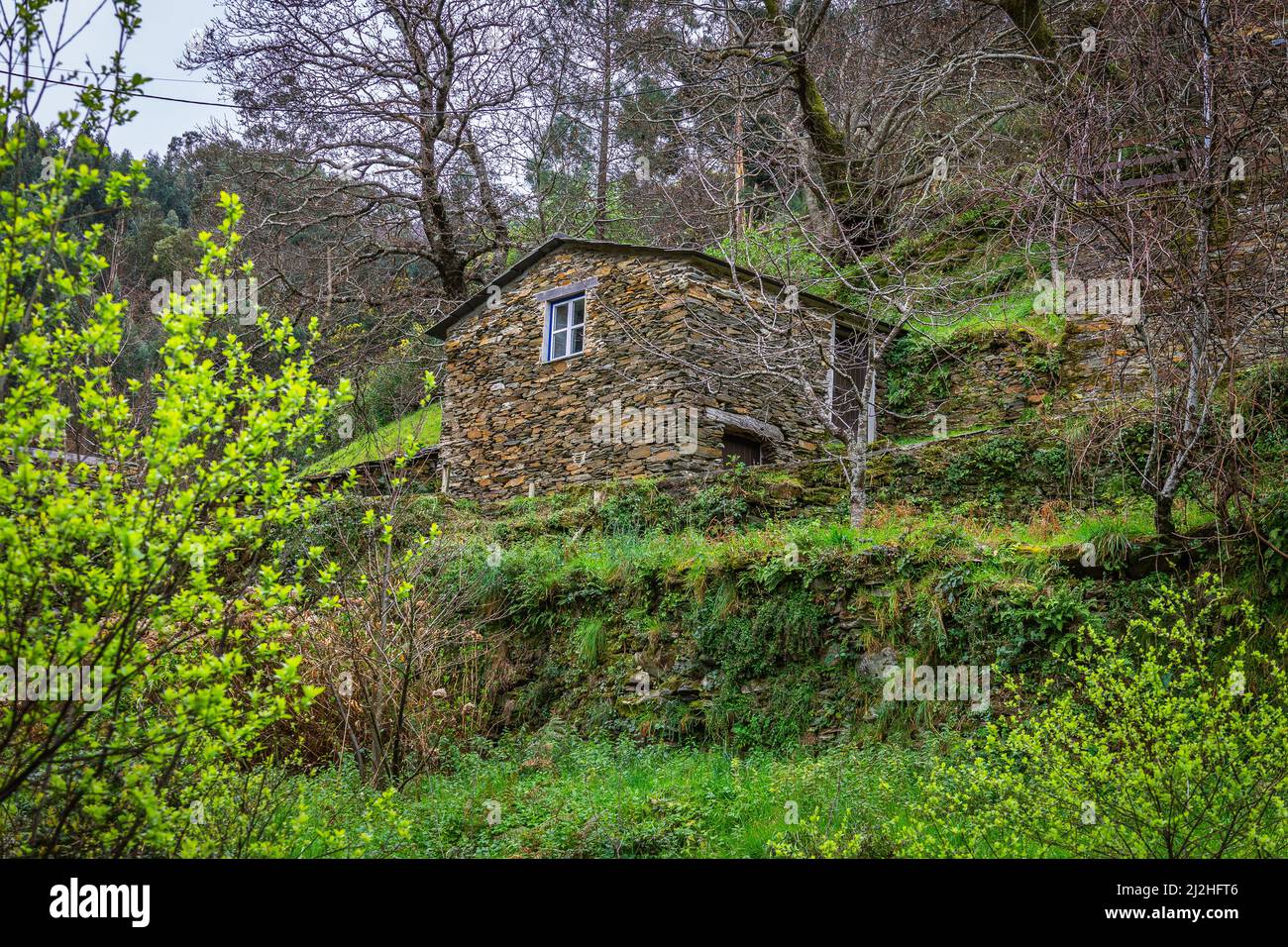 An old stone house in Piodao, Aldeias de Xisto, Portugal. Schist ...