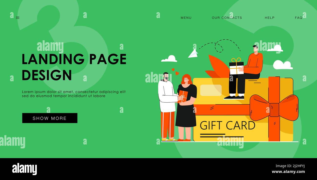 Tiny people near giant gift card voucher from store flat vector ...