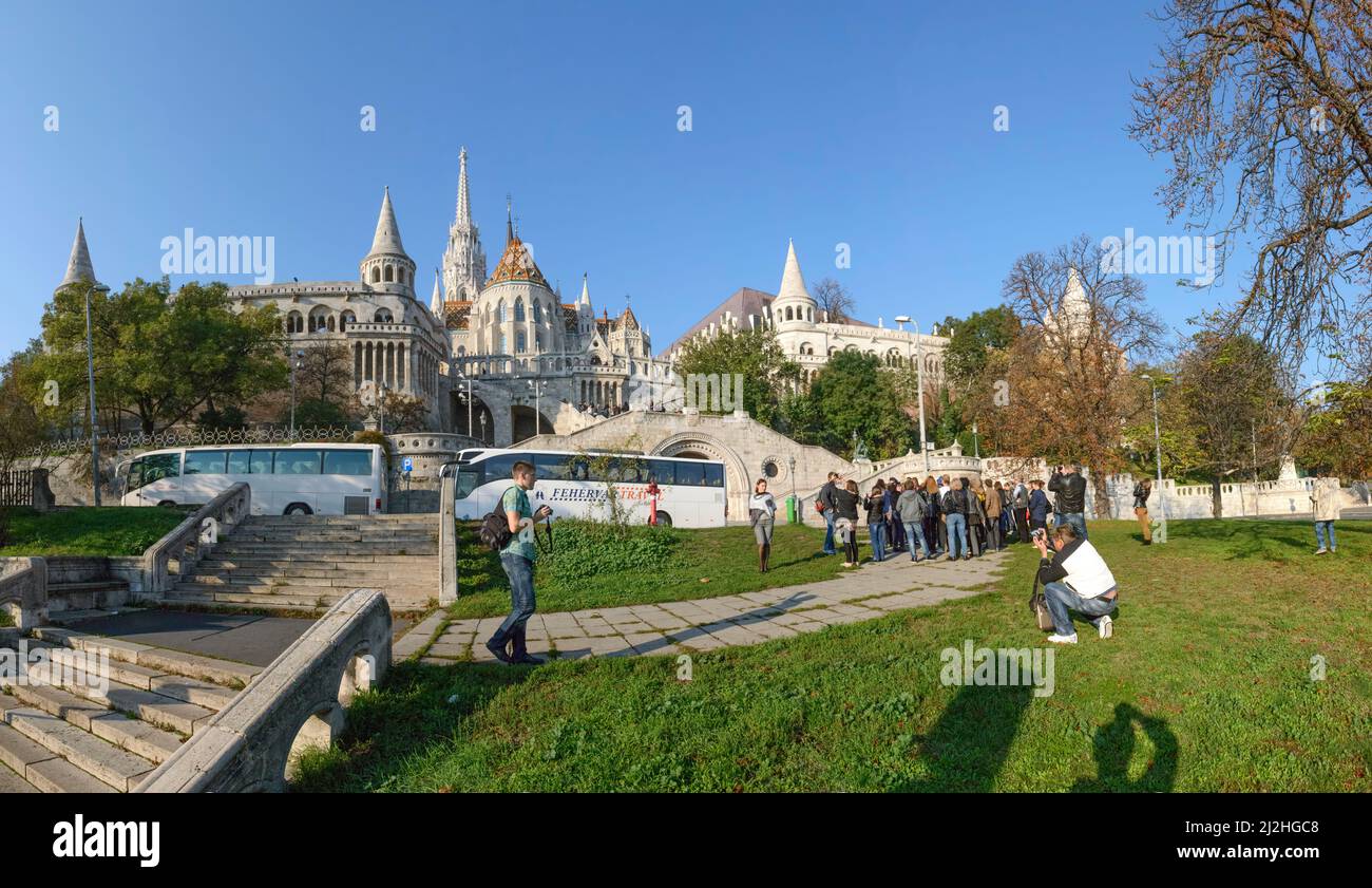 Panoramic view of Fisherman’s Bastion, Buda castle complex in Budapest ...