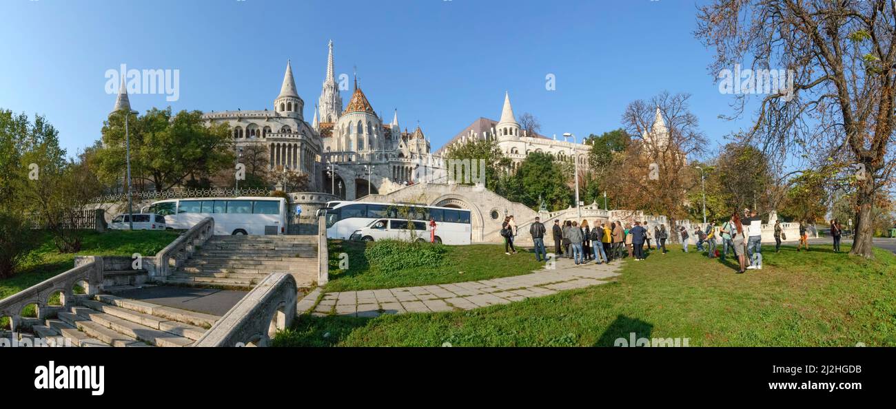 Panoramic view of Fisherman’s Bastion, Buda castle complex in Budapest ...