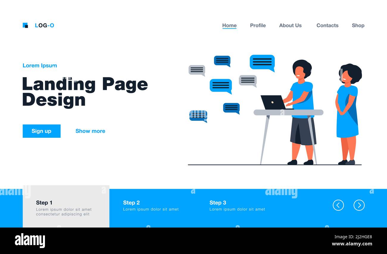 Kids chatting online. Diverse couple of children using computer ...