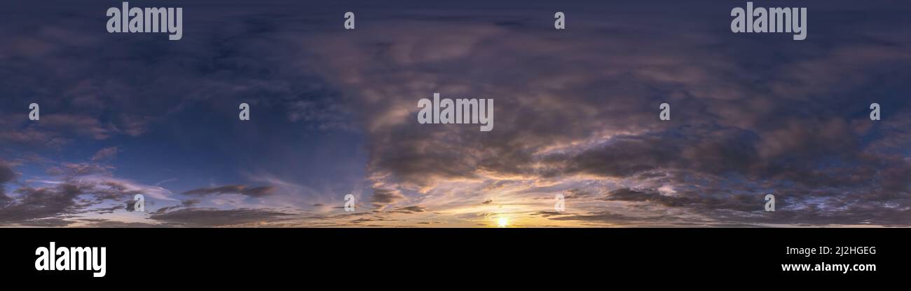 evening dark blue sky hdr 360 panorama with white beautiful clouds in ...