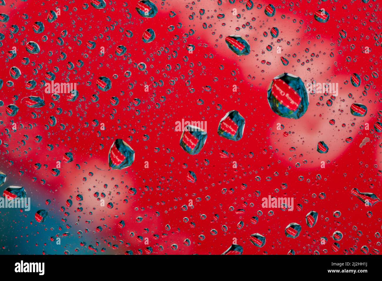 Christmas label reflected in water droplets, creative wrapping Stock ...