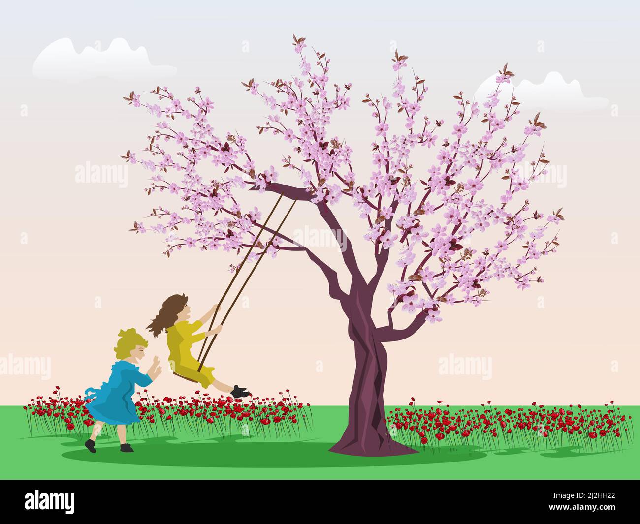 Spring tree under clouds Stock Vector Images - Alamy
