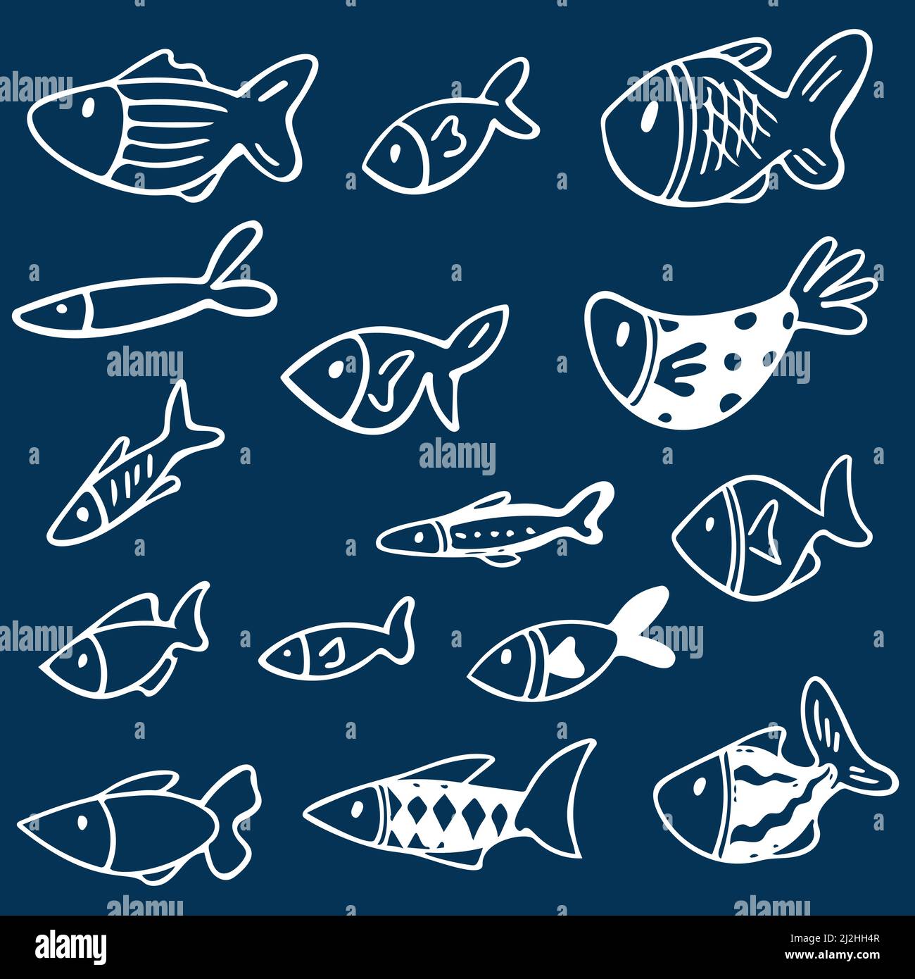 Set of white fishes in doodle ink style. Hand drawn illustration Stock ...