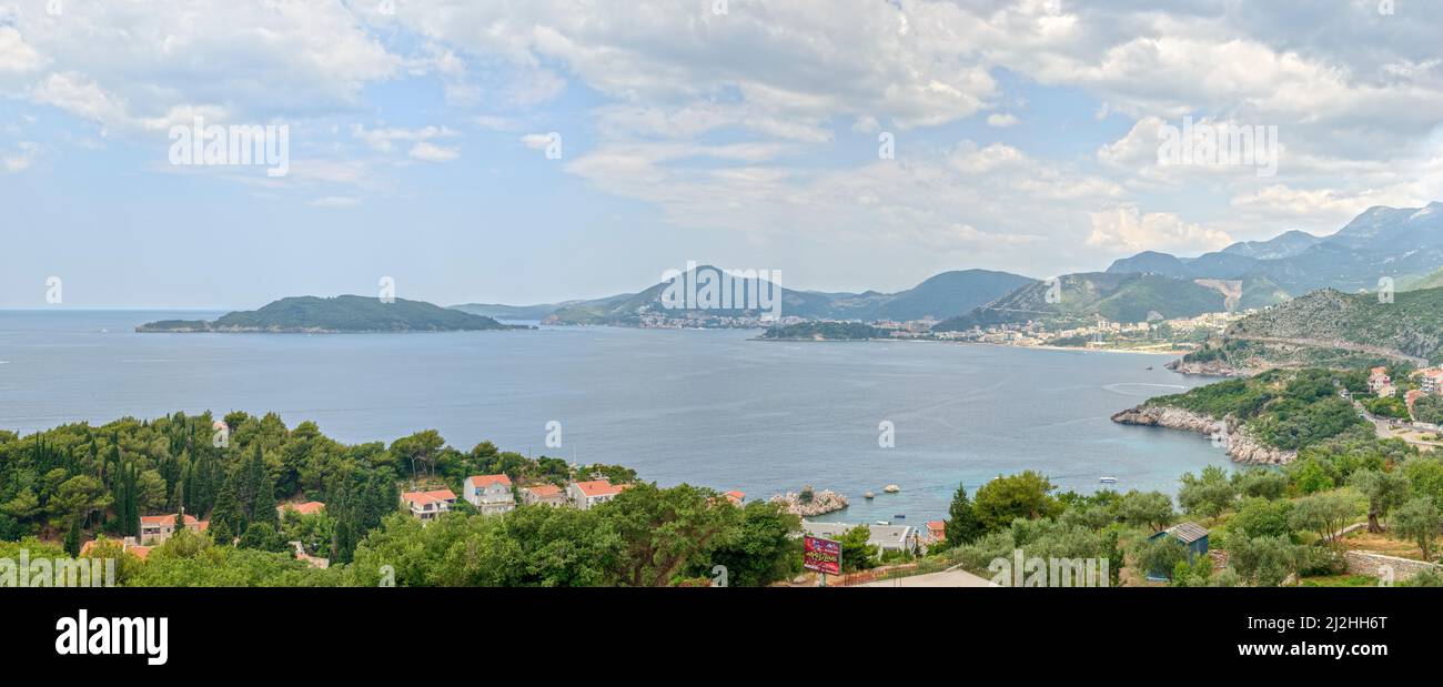 Scenic panoramic view of Montenegro coast from southern side of Przno ...