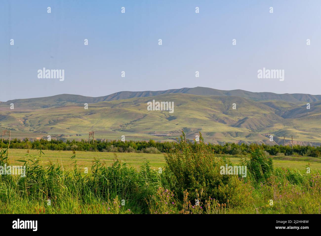 mountainous terrain and green fields in georgia Stock Photo - Alamy