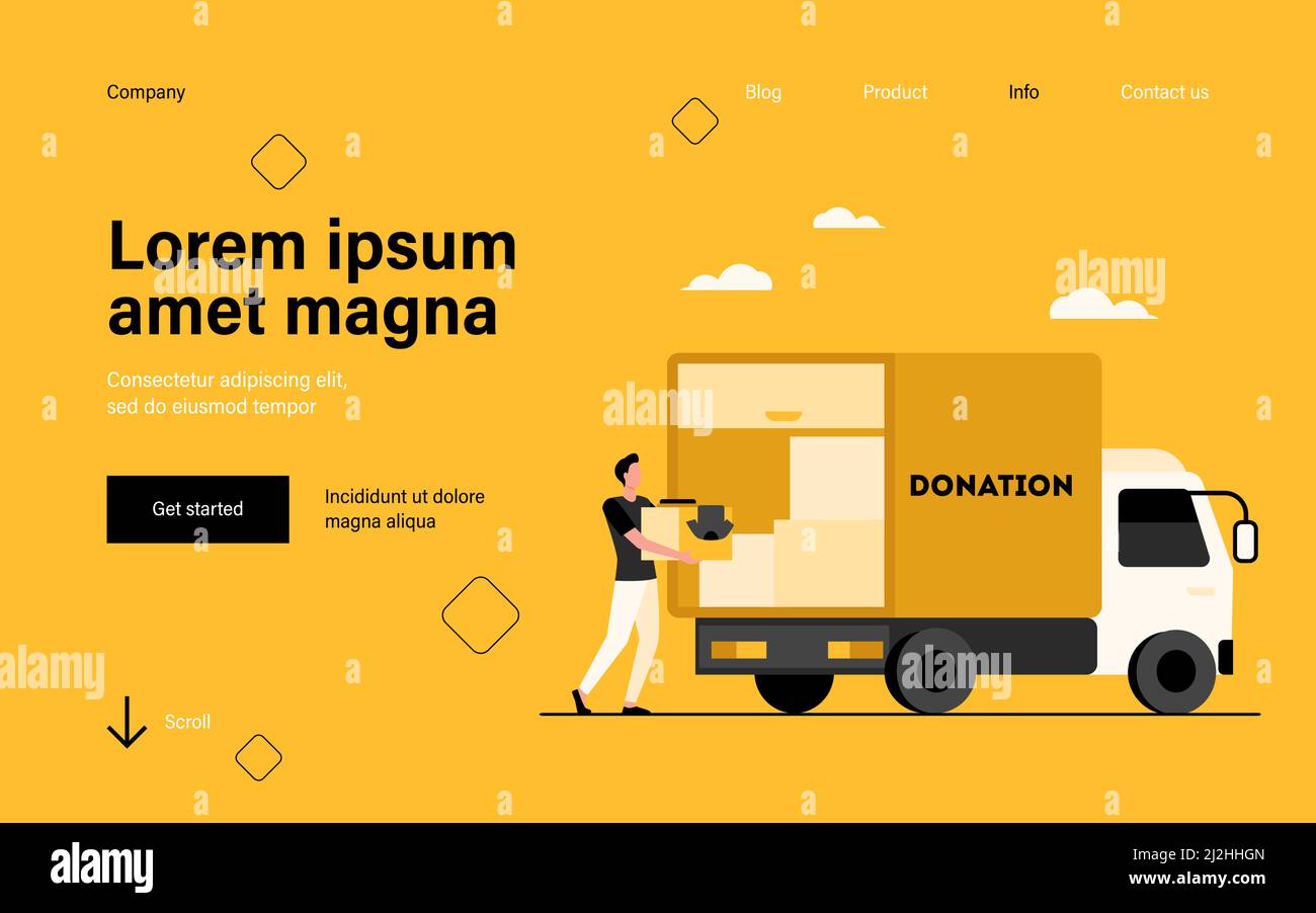 Man carrying box with clothes to donation truck. Courier, volunteer ...