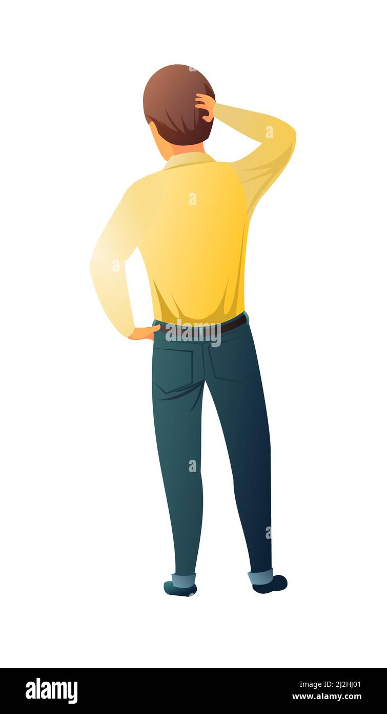 Man is standing. View from the back. Illustration is isolated on white ...