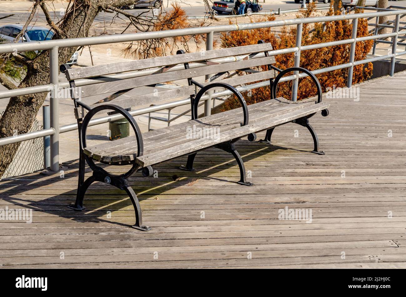 Close-up Wooden Bench at Beach Promenade of Coney island, Brooklyn, New ...