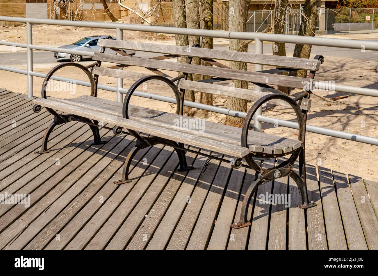 Close-up Wooden Bench at Beach Promenade of Coney island, Brooklyn, New ...