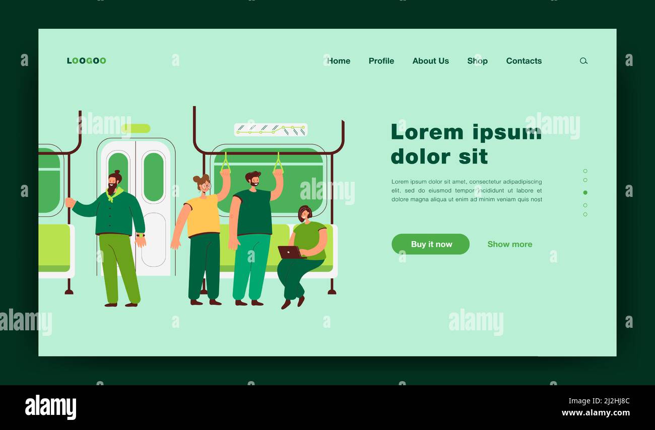 Passengers in subway or underground car interior. Flat vector ...