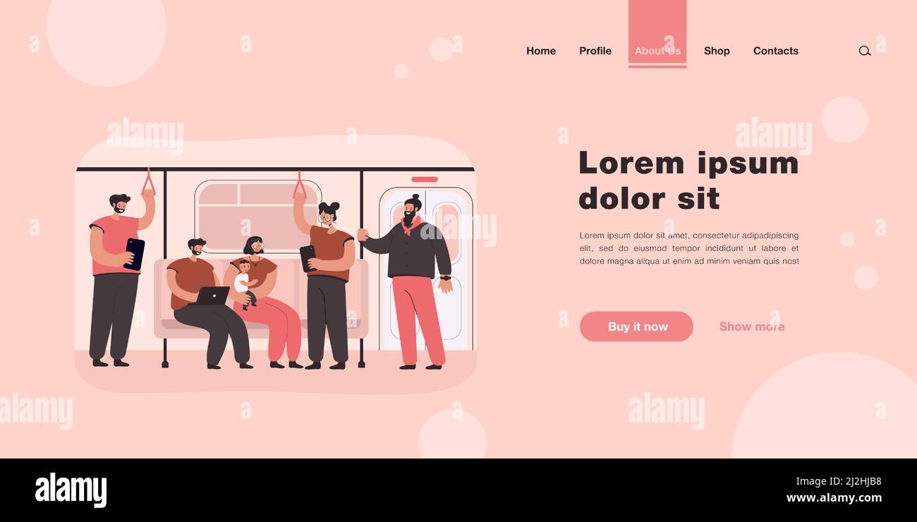 People inside subway or underground train flat vector illustration ...